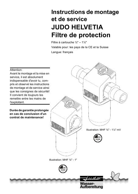 Instructions de montage et de service JUDO HELVETIA Filtre de ...