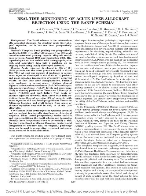 real-time monitoring of acute liver-allograft rejection using the banff ...