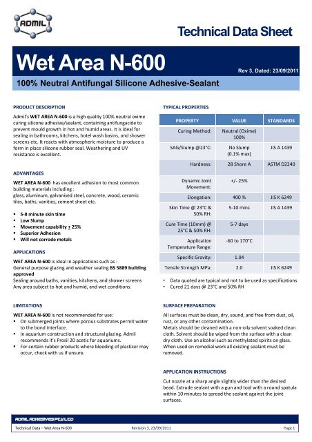 Wet Area N-600 - Admil Adhesives