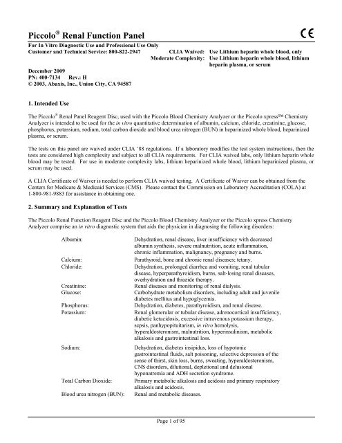 Piccolo Renal Function Panel - Abaxis