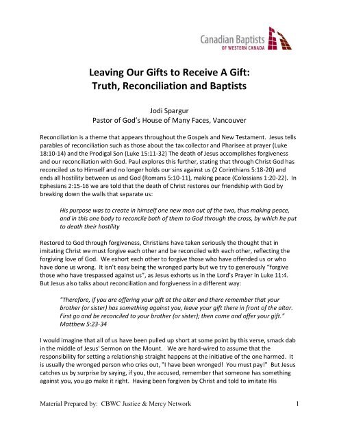 Theological Reflection on Reconciliation