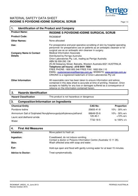 MATERIAL SAFETY DATA SHEET - Briggate Medical Company