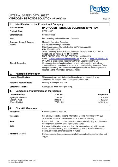 Hydrogen Peroxide Msds