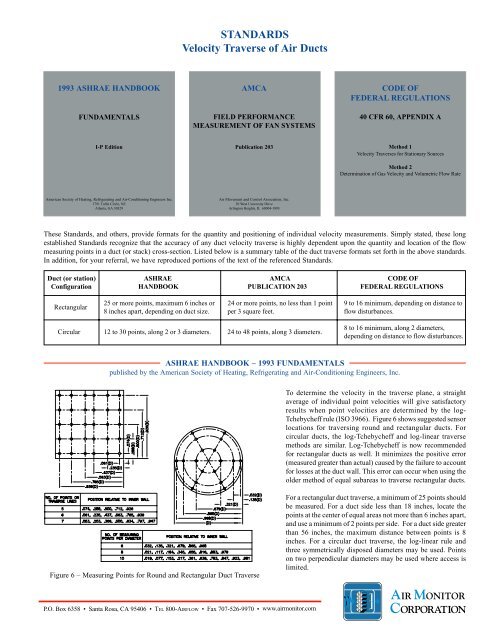 STANDARDS Velocity Traverse of Air Ducts - Air Monitor Corporation