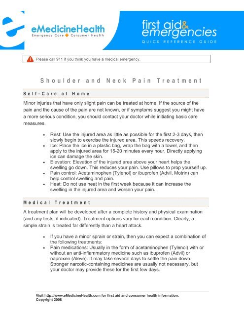 Shoulder and Neck Pain Treatment - First Aid & Emergencies Quick ...
