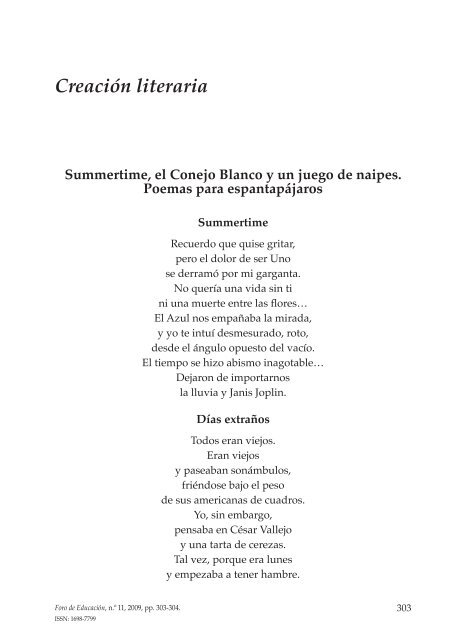 Summertime, el Conejo Blanco y un juego de naipes. Poemas para ...