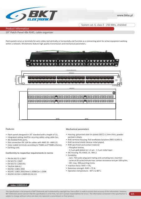 19cali Patch Panel 48x RJ45, cable organizer ... - BKT Elektronik