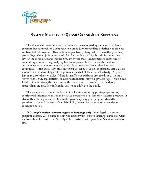 Sample Motion to Quash Grand Jury Subpoena