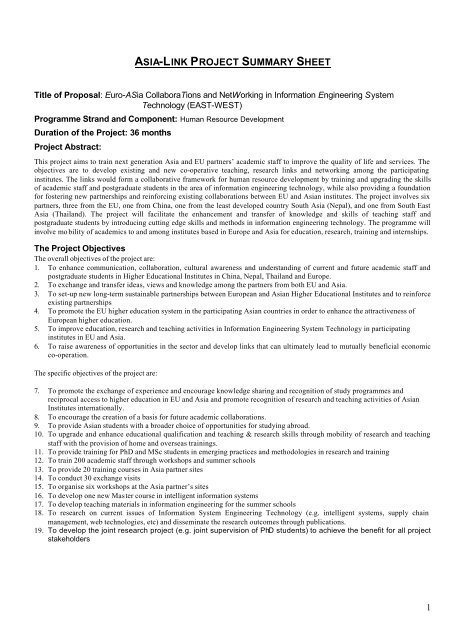 Project fact sheet - EAST-WEST - University of Bradford