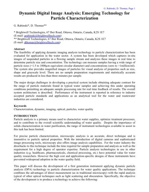 Dynamic Digital Image Analysis; Emerging Technology for Particle ...