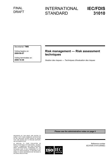 IEC/FDIS 31010 Risk management - Previ