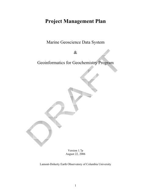 Project Management Plan - Marine Geoscience Data System