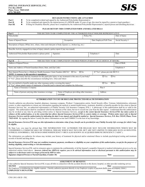 FSL Claim Form - Special Insurance Services