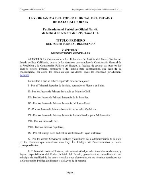 LEY ORGANICA DEL PODER JUDICIAL DEL ESTADO - Tijuana