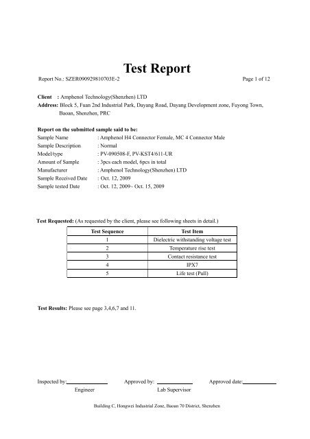 Test Report - U.S.A. Wire & Cable Inc.