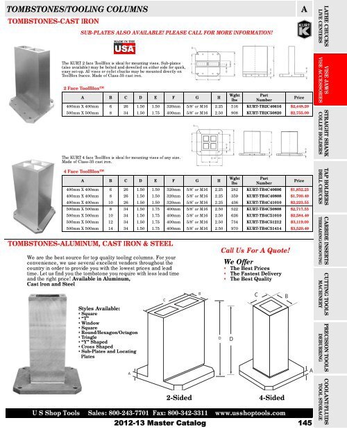 TOMBSTONES/TOOLING COLUMNS A - U S Shop Tools