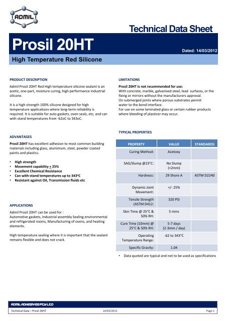 Prosil 20HT - Admil Adhesives