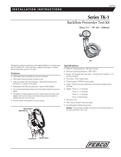 Febco Watts TK-1 Backflow Preventer Test Kit ... - Irrigation Direct
