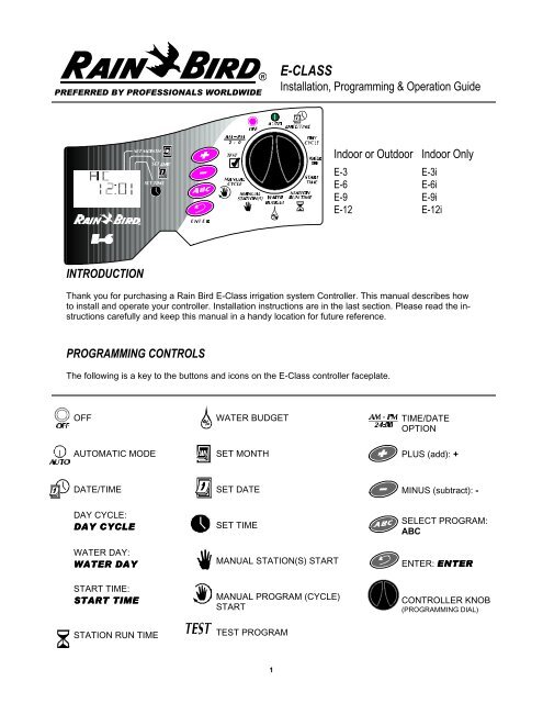 Rain Bird E-Class Controller Owner's Manual - Irrigation Direct