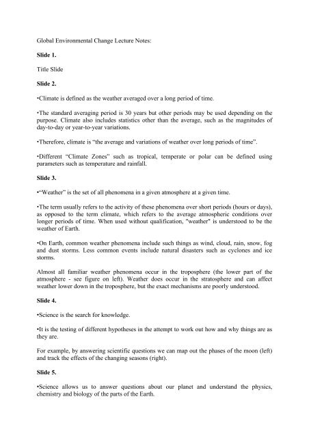 Global Environmental Change Lecture Notes ... - Your Planet Earth
