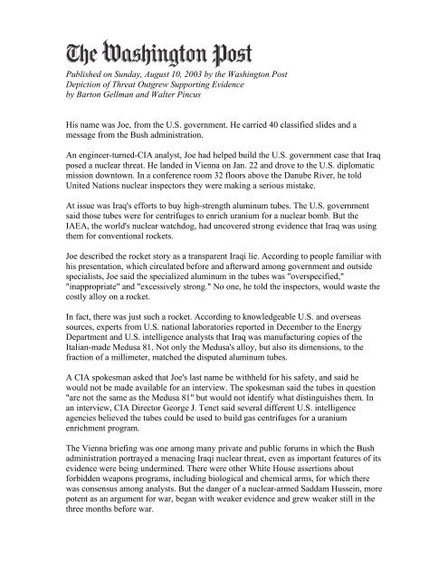 Published on Sunday, August 10, 2003 by the ... - Leading To War