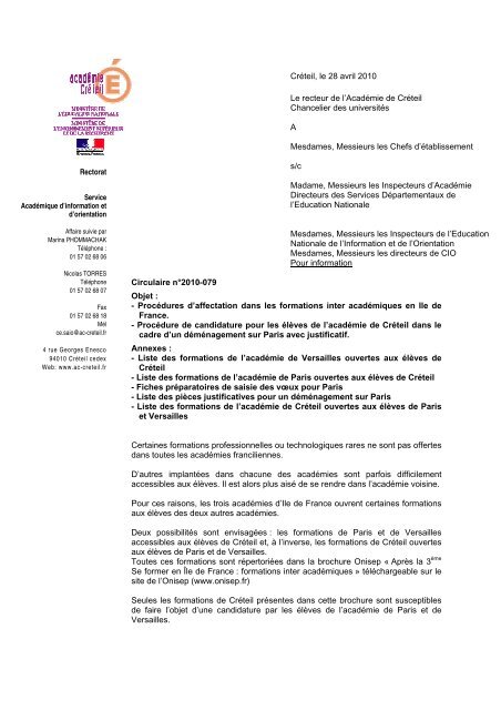 dossier d'affectation post 3ème créteil
