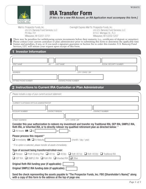 IRA Transfer Form - Prospector Funds