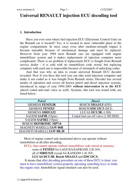 Universal RENAULT injection ECU decoding tool