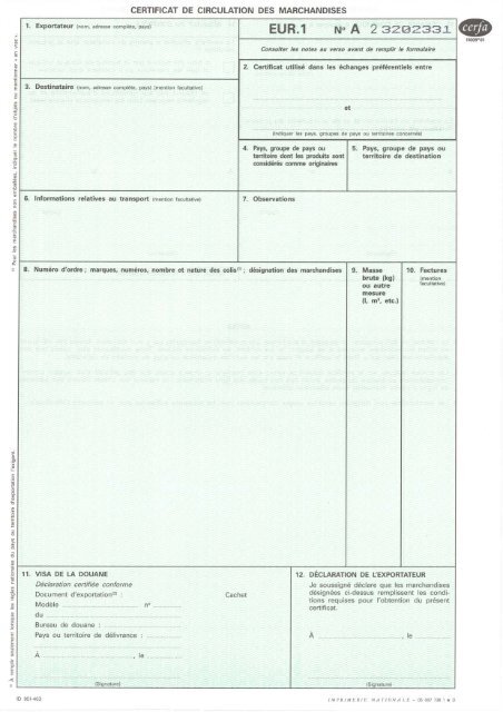 Le certificat de circulation EUR 1