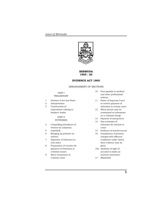 Evidence Act 1905 - Bermuda Laws Online