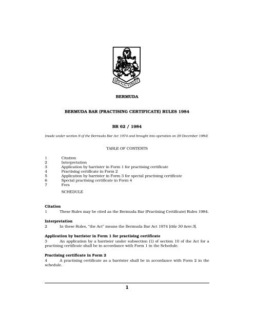 (Practising Certificate) Rules 1984 - Bermuda Laws Online