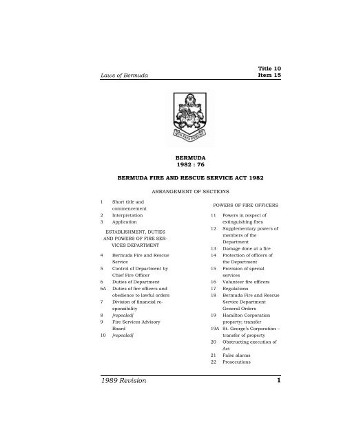 Bermuda Fire and Rescue Service Act 1982 - Bermuda Laws Online