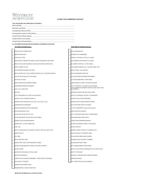 Closed Loan Submission Checklist - Wintrustmortgage.net