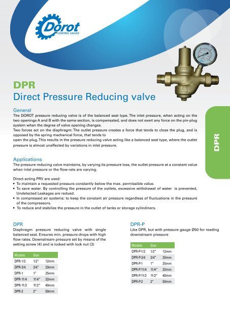DPR Direct Pressure Reducing valve - Dorot Control Valves