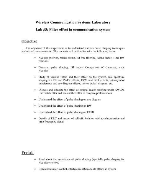 Effects of filters in wireless communication systems