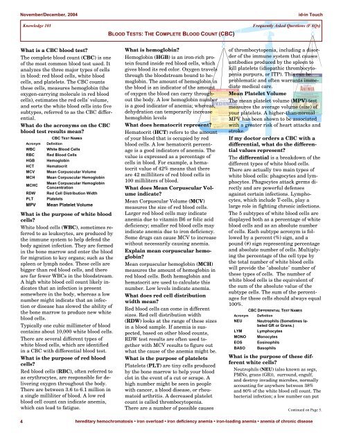The complete blood count - Iron Disorders Institute
