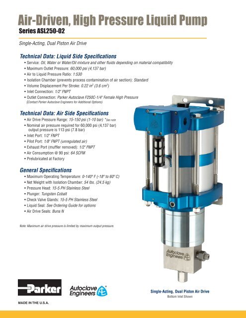 Pump ASL250-02 - Parker Autoclave Engineers