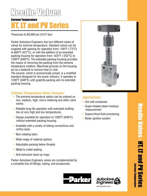 Needle Valves - Parker Autoclave Engineers