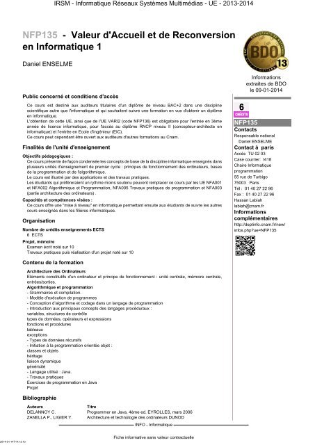 NFP135 - Valeur d'Accueil et de Reconversion en ... - Cnam