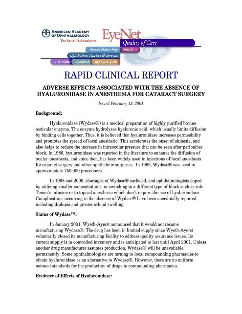 Wydase Study - Ophthalmic Anesthesia Society
