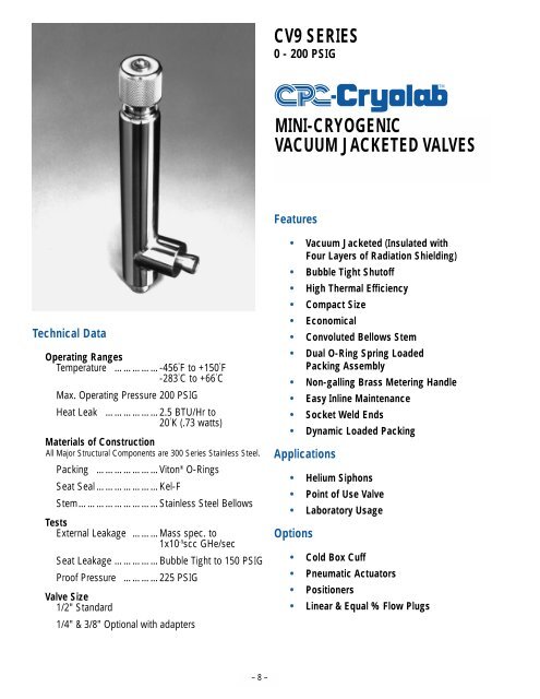 CV9 series valves. - Fred C. Gilbert Co.