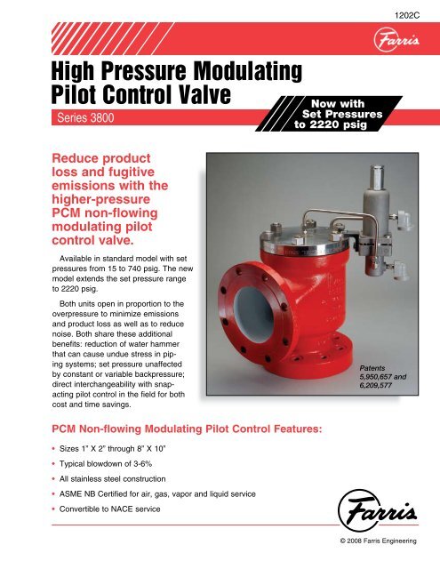 High Pressure Modulating Pilot Control Valve - Farris Engineering