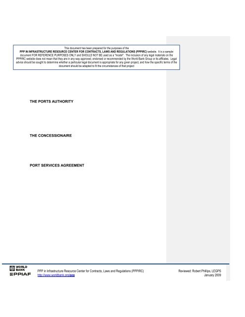 sample concession agreement for port - SADC PPP Network