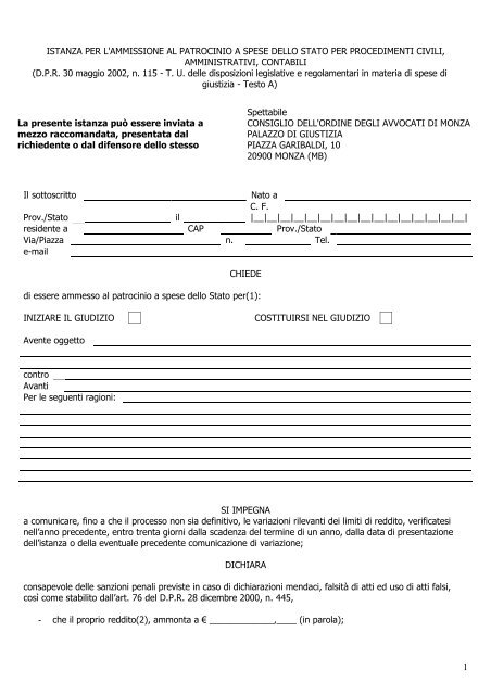 Richiesta Gratuito Patrocinio Richiesta Gratuito Patrocinio