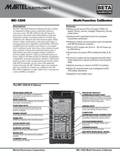 MC-1200 Multi-Function Calibrator - Martel Beta Process Calibrators