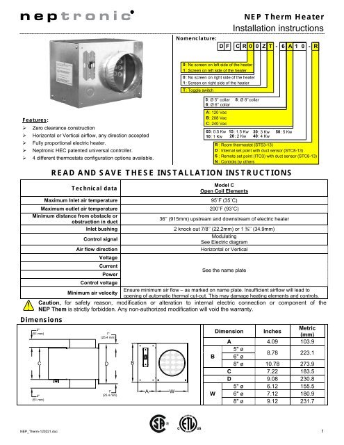 Installation instructions - Neptronic