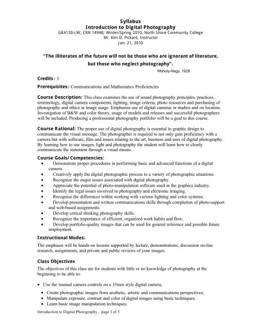 Syllabus Introduction to Digital Photography - NSCC MyWeb 2.0