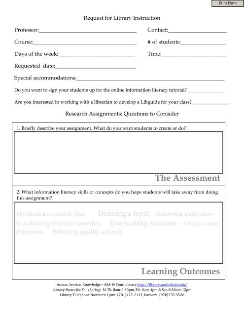 Instruction Request Form - North Shore Community College Library