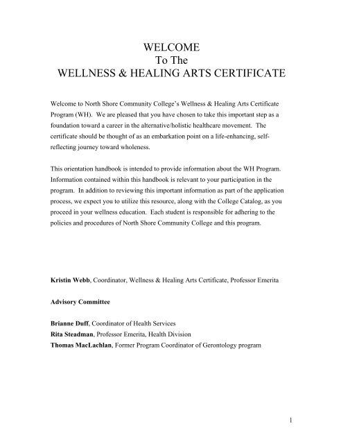 The WELLNESS & HEALING ARTS CERTIFICATE - North Shore ...