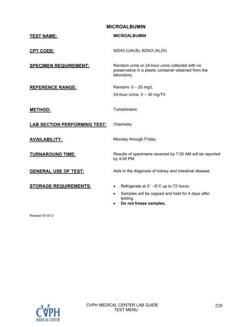 MICROALBUMIN TEST NAME: M